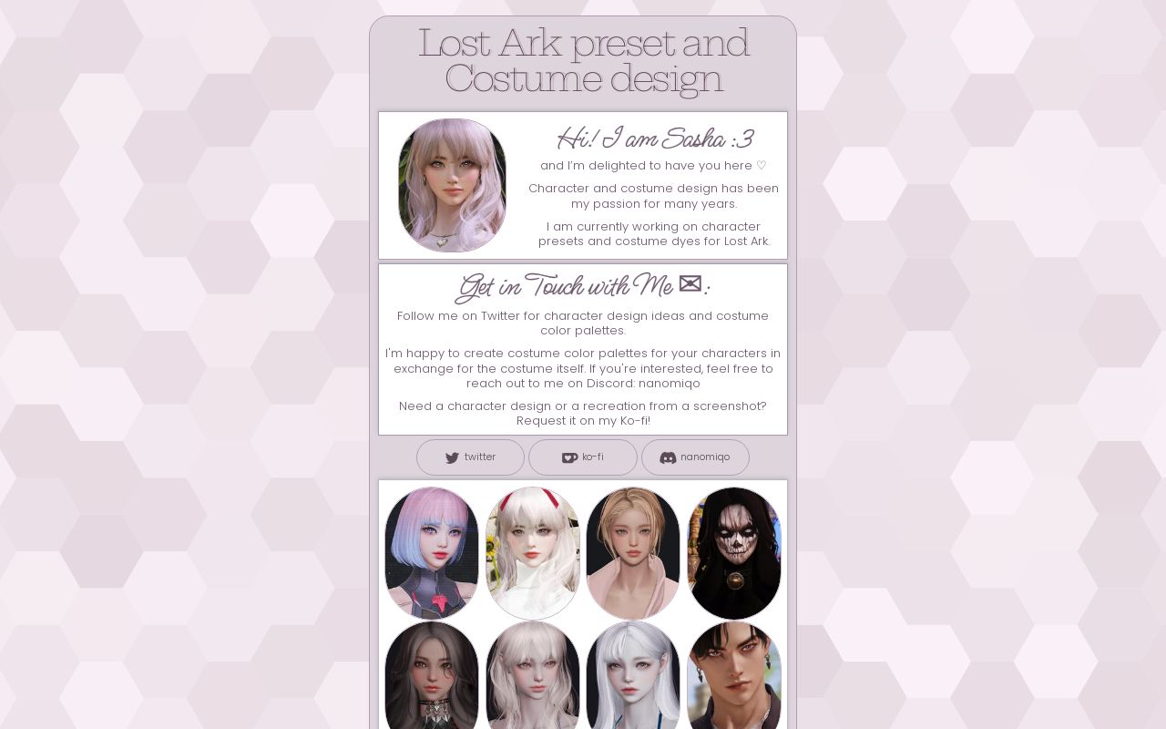 lost ark preset and costume design by Sasha